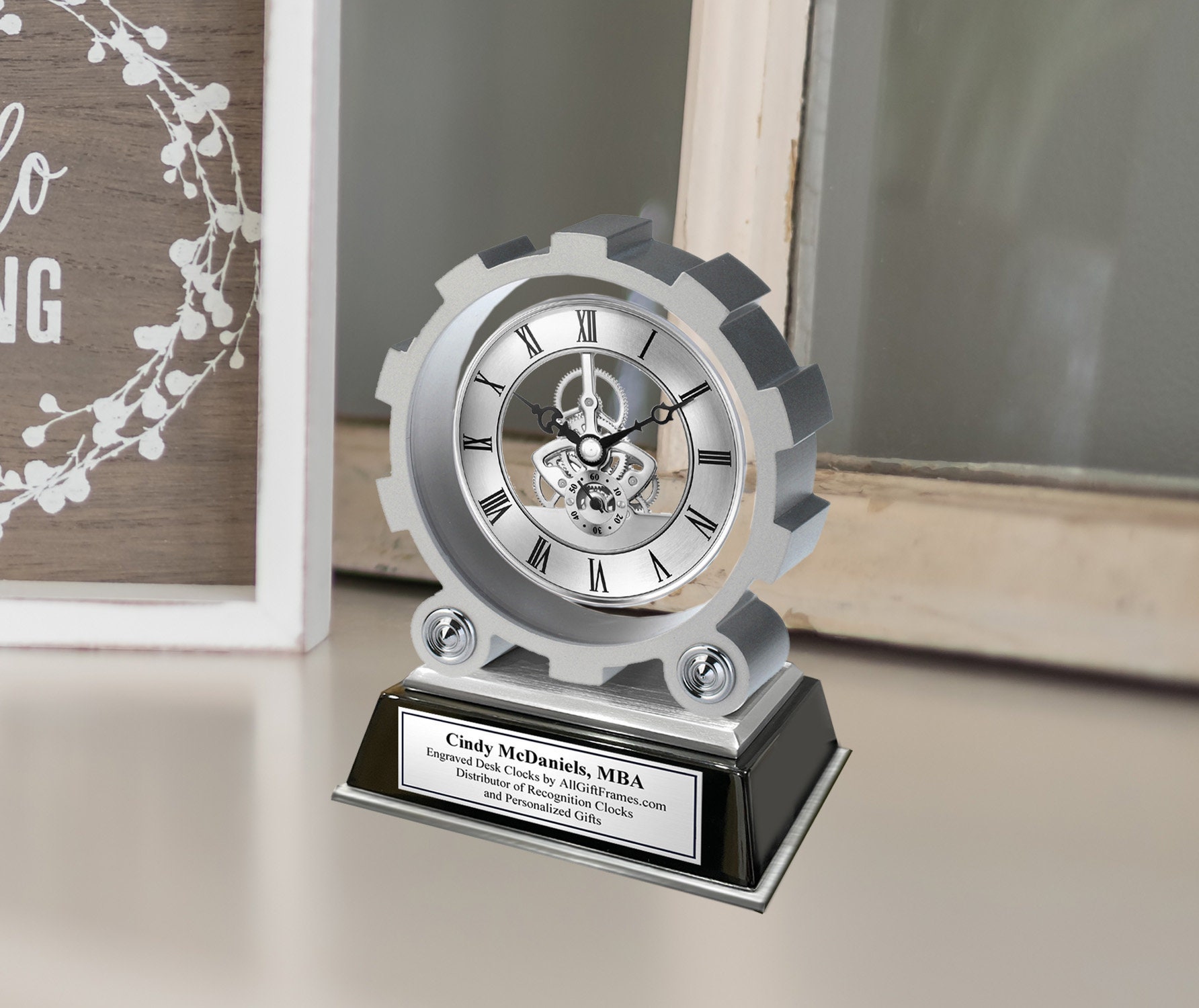 Engrave Table Desk Clock Mantel Engineer Gear Display Thank You ...