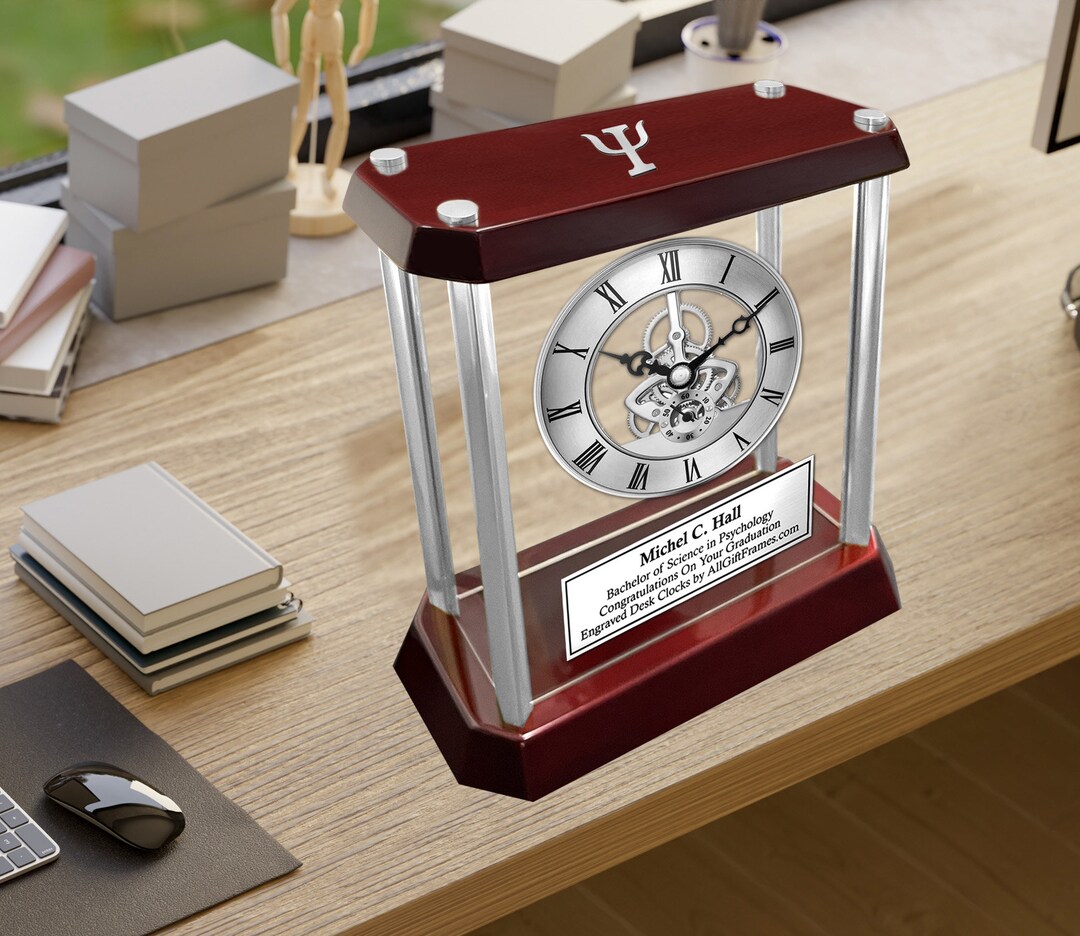 3D Psychology Logo Graduation Gift Silver Gear Engrave Clock Year ...