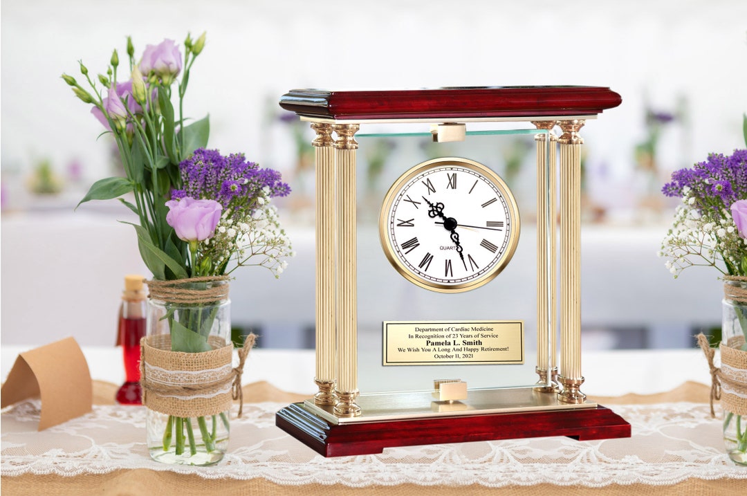Engraved Clocks Corporate Gifts Personalized Desk Rotating Glass Accent ...