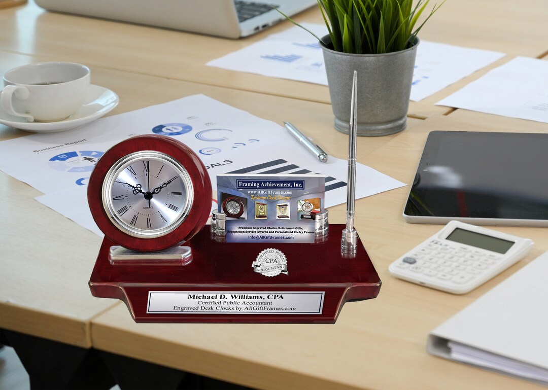 Personalized Nameplate CPA Desk Clock Promotion Gift Business Card ...