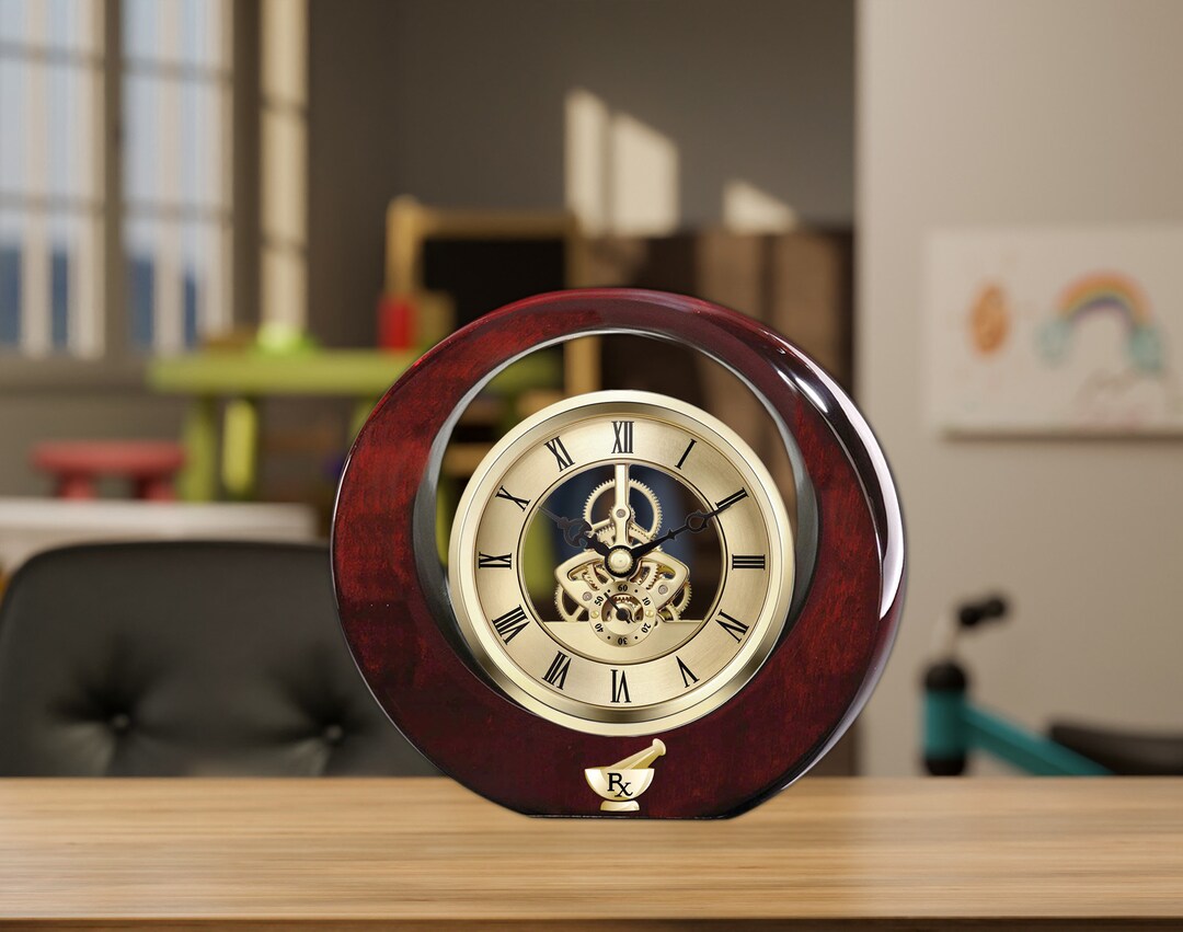 Award Gold Desk Clock Mechanical Gear Best Pharmacist Gift Thank You ...