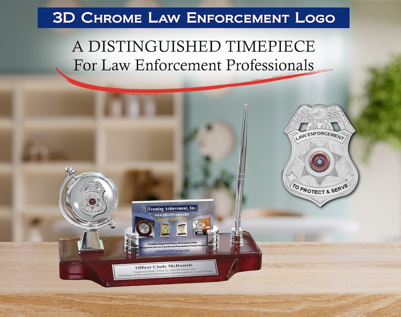 Law Enforcement Badge Logo Name Display Desk Clock Pen Set Nameplate ...