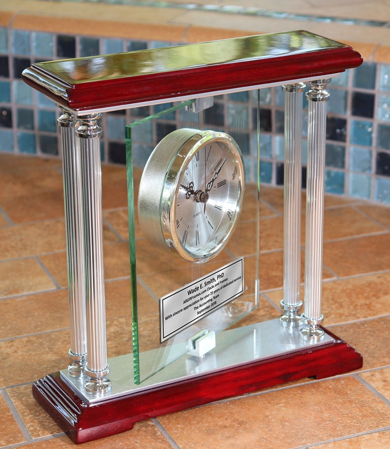 Engraved Rotating Glass Clock with Silver Engraving Plate | Etsy