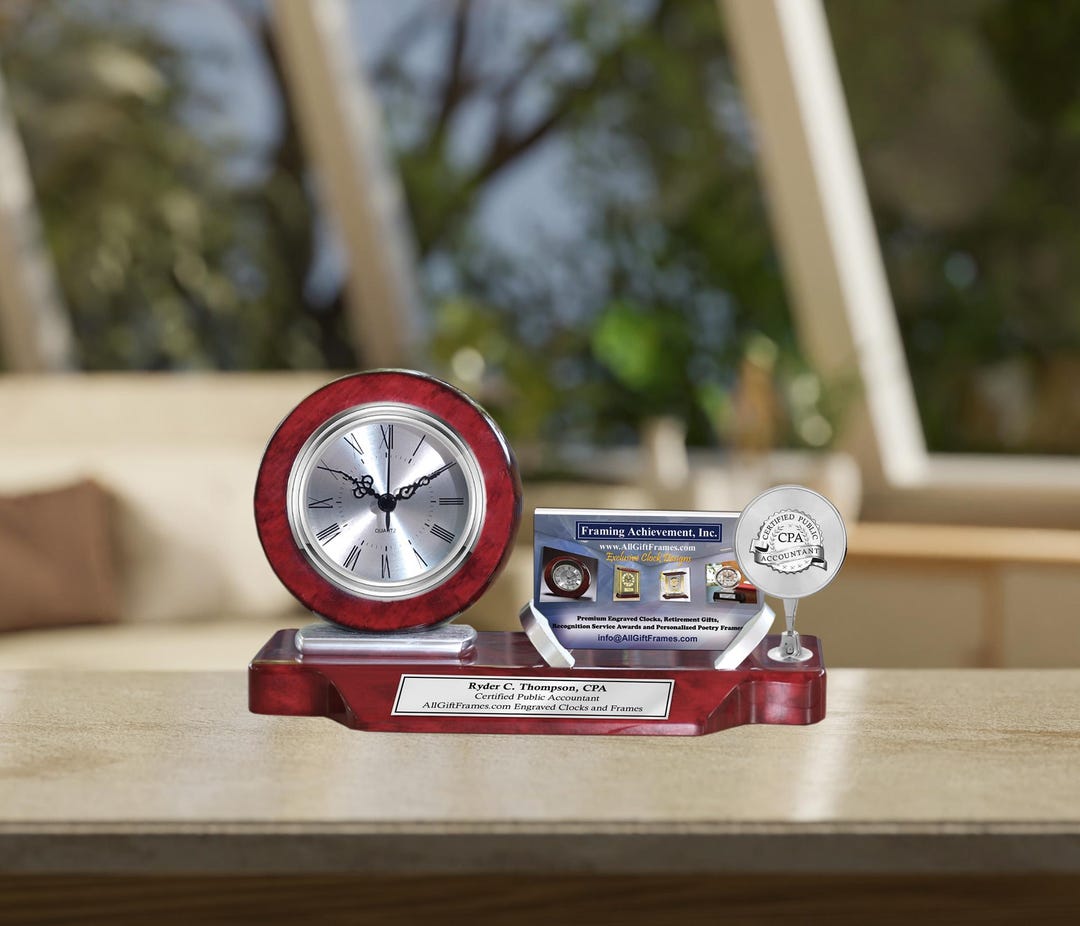 Engrave CPA Gift Desk Clock Business Card Holder School Graduation ...