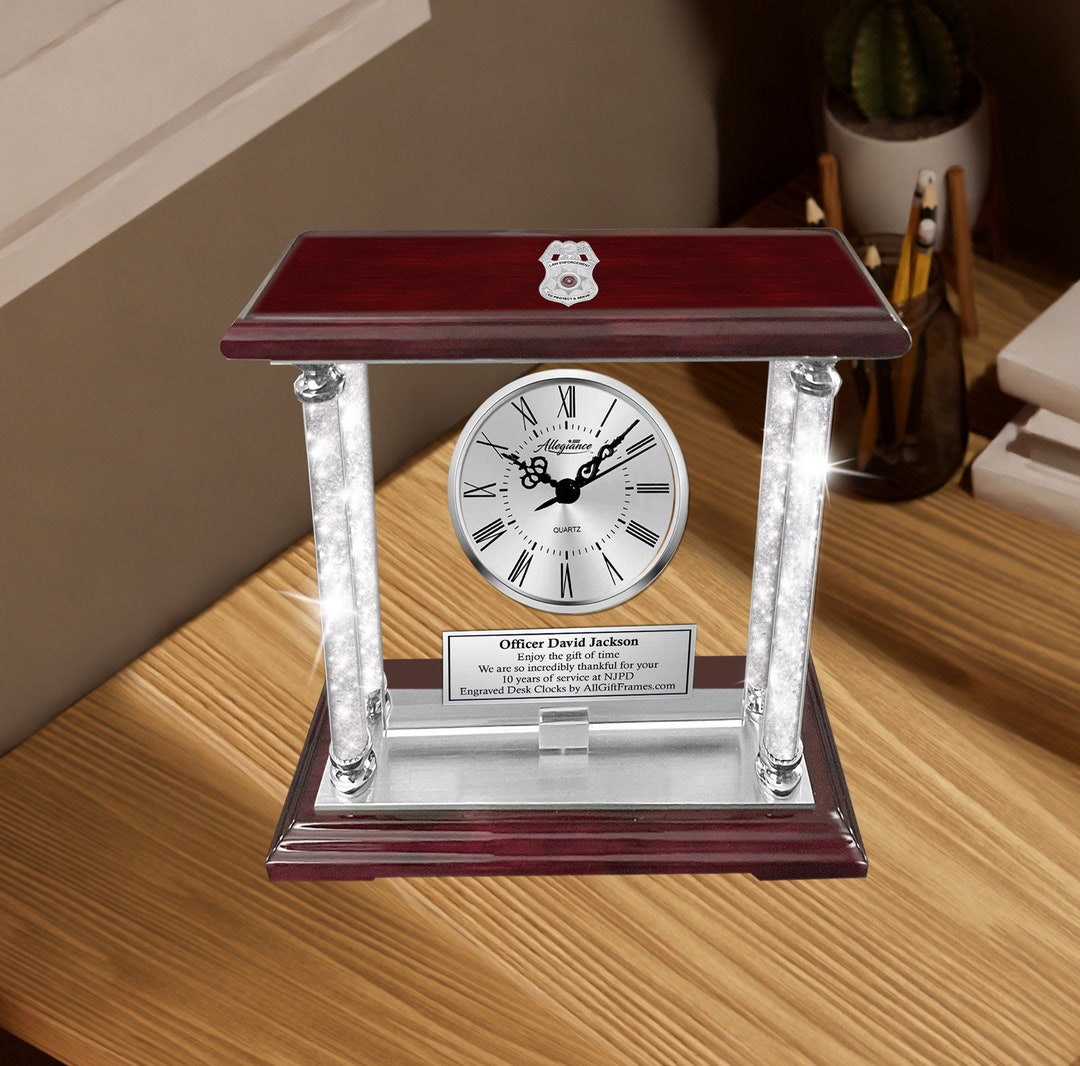 Law Enforcement Gift Idea Him Her Engrave Desk Clock Luxury Crystal ...
