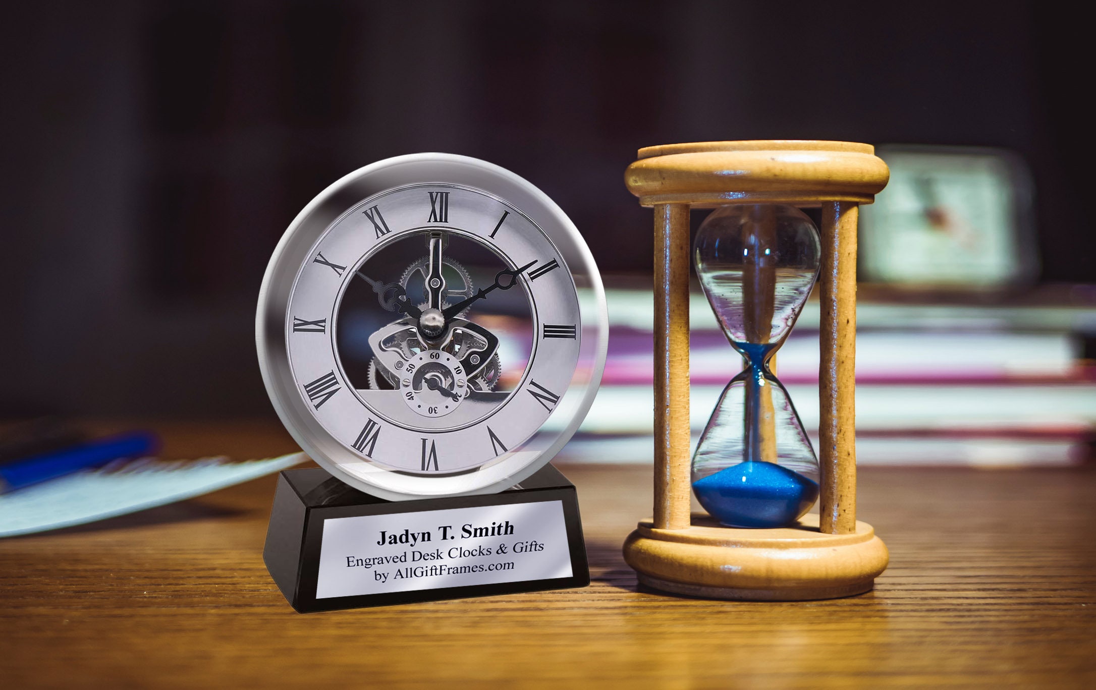 Personalized Crystal Clock With Black Glass Base and Silver Engraved ...