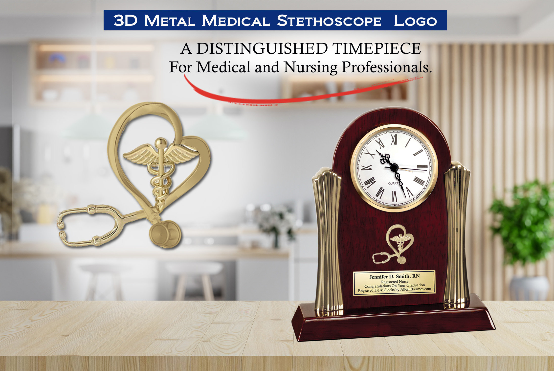 Custom Nurse Stethoscope Logo Engraved Clock for Registered Nurse ...