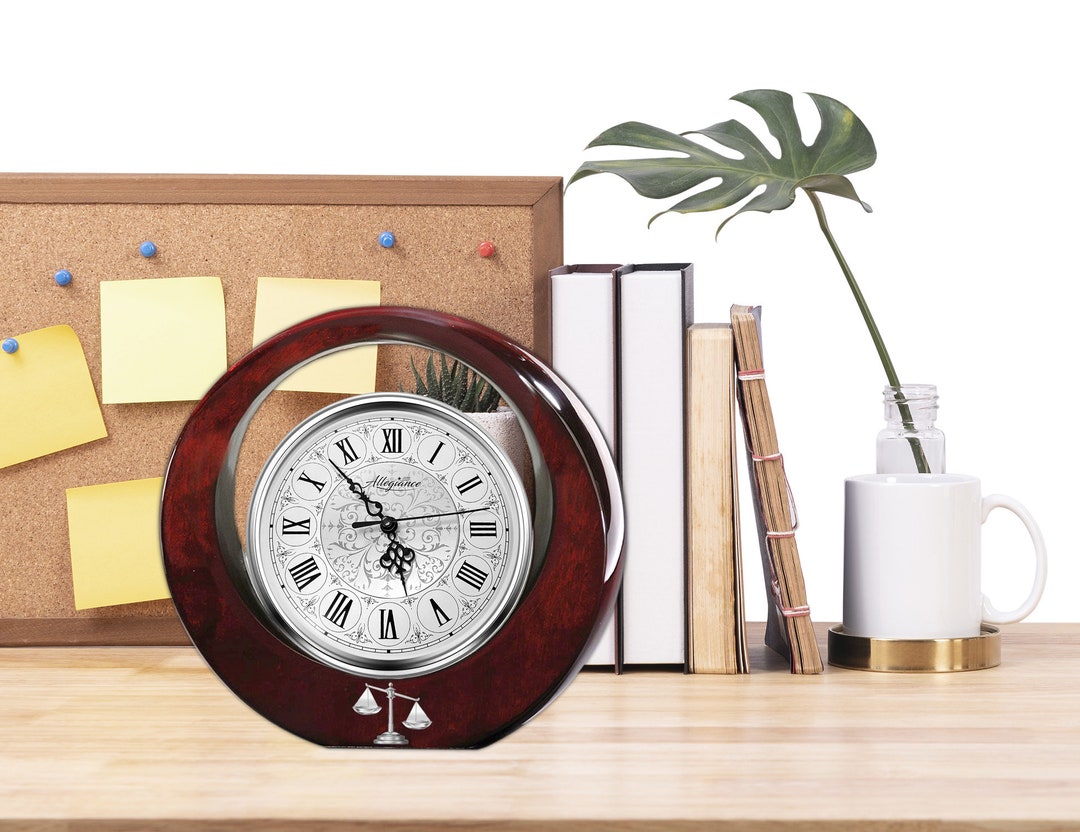 Unique Justice Law Scale Desk Table Clock Wood Clock Retirement Gift ...