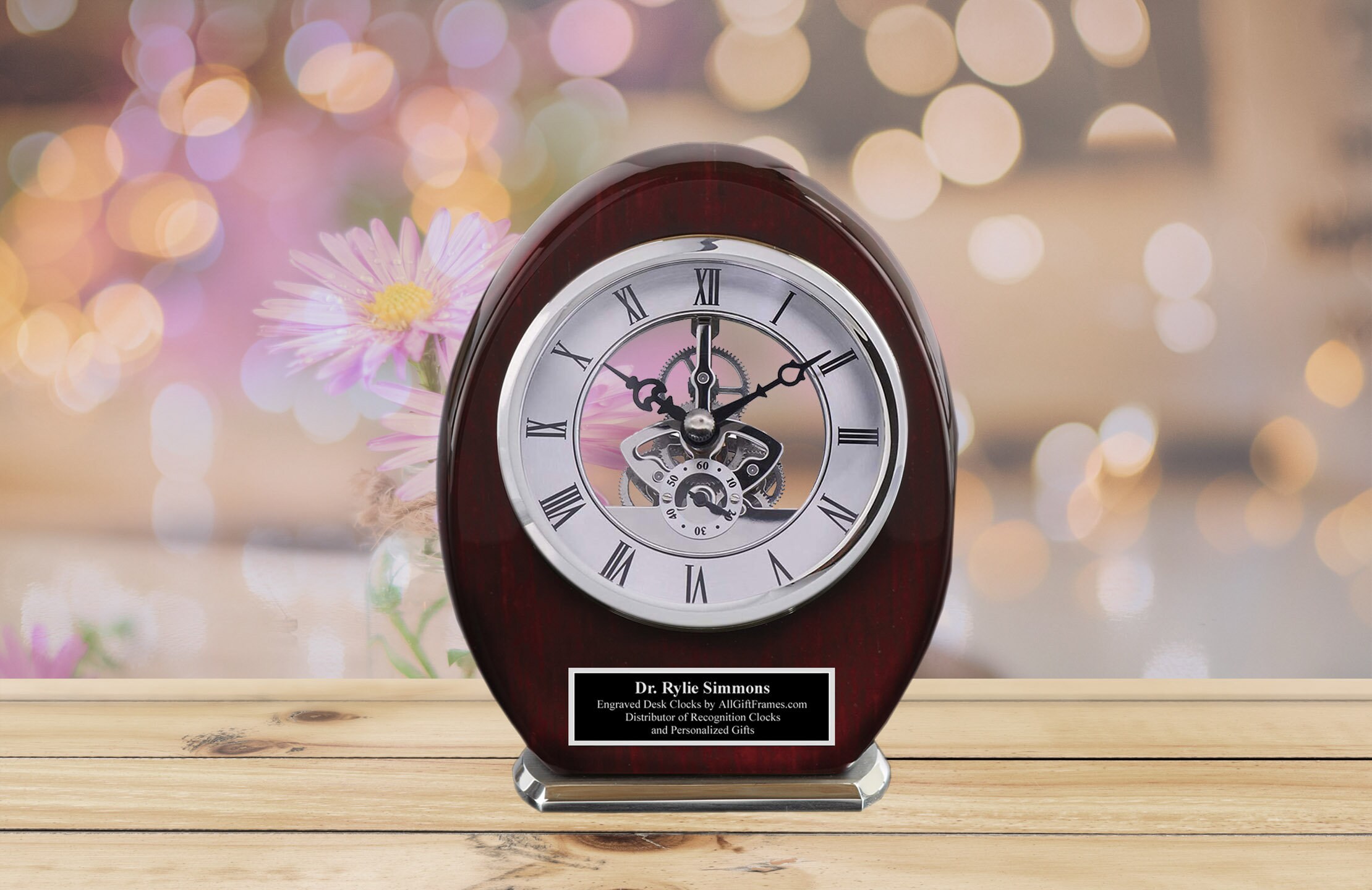 Engravable Black Engraved Archway Wood Accent Clock Custom Gift ...