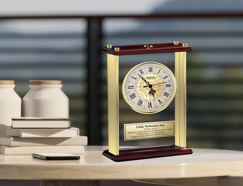 Law Scale Justice Legal Gift Brass Gold Engraved Desk Clock Office Home ...