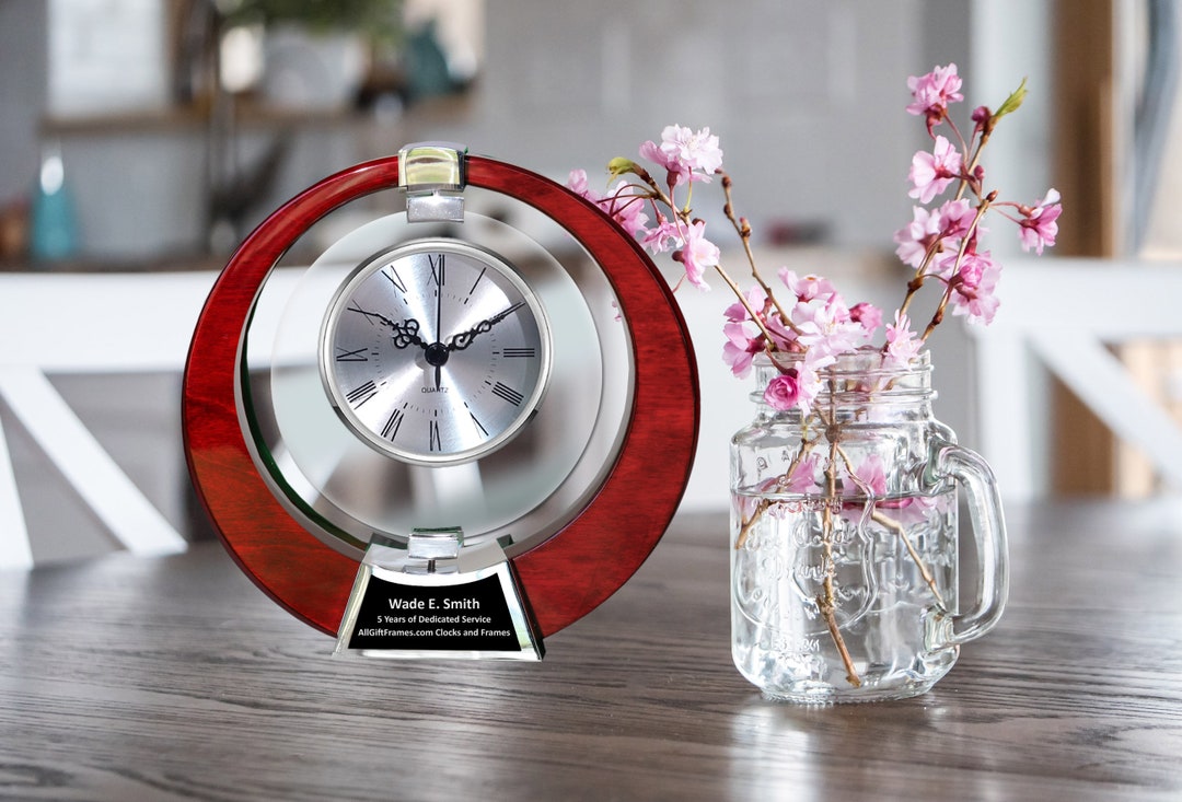 Pivoting Glass Silver Dial Clock Mounted Eclipse Wooden Structure ...