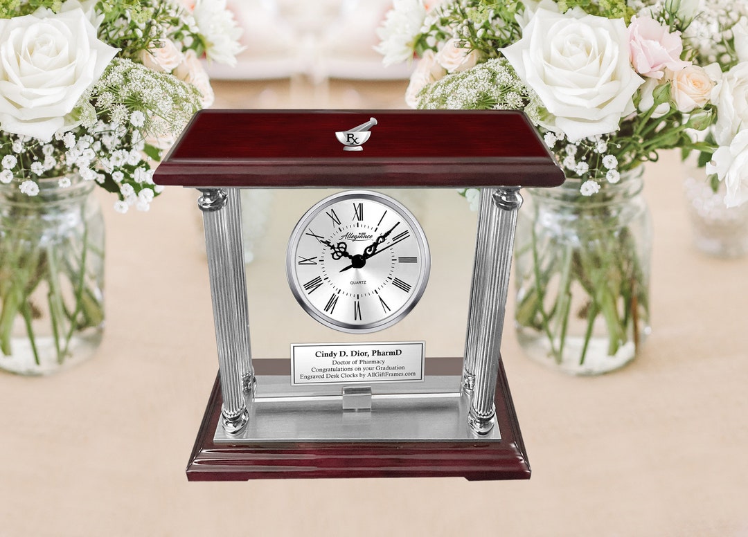 Pharmacy Graduation Gift Retirement Thank You Engraved Silver Clock ...