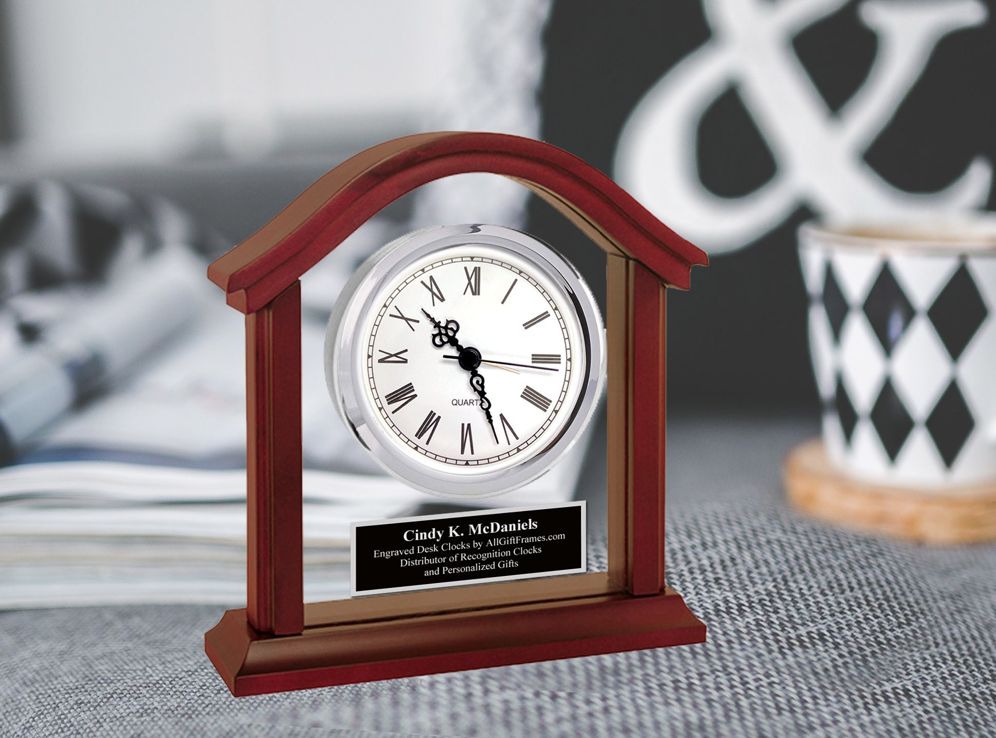 Wood Glass Engraved Clock Silver Engraving Plate Shelf Etched ...