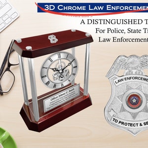 3D Law Enforcement Logo Personalize Gift Silver Gear Engrave Clock ...