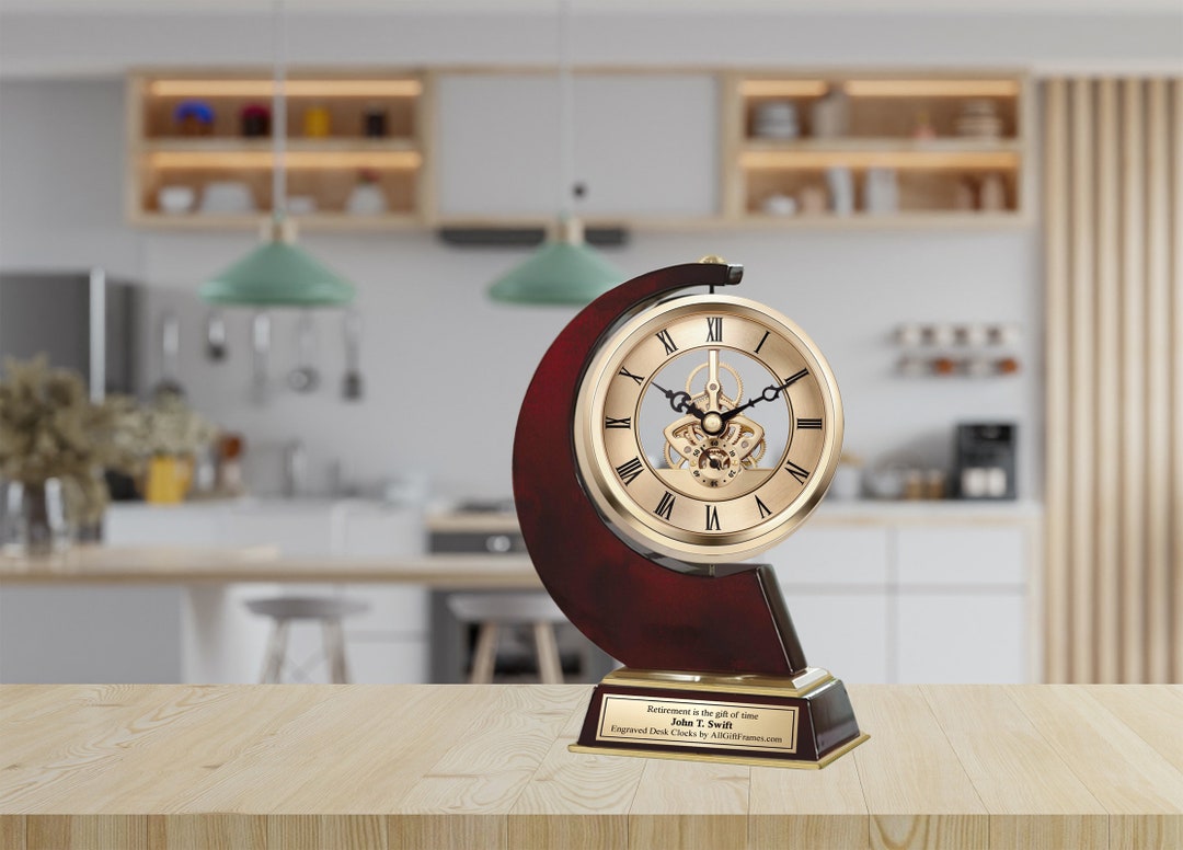 Custom Engraved Gold Gear Wedding Anniversary Clock Retirement Birthday ...