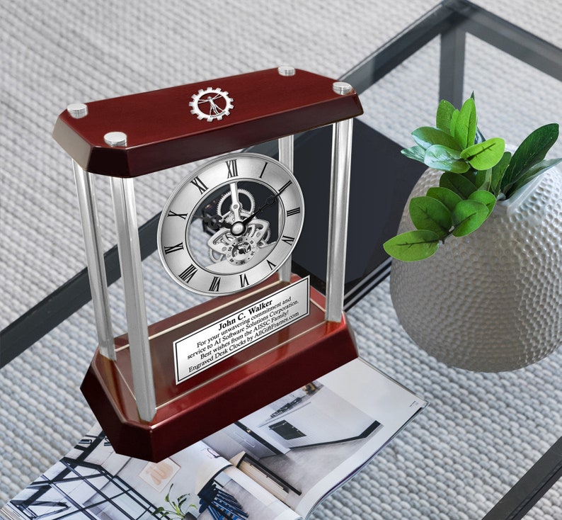 3D Engineering Gear Logo Personalize Gift Silver Engrave Clock Trophy ...