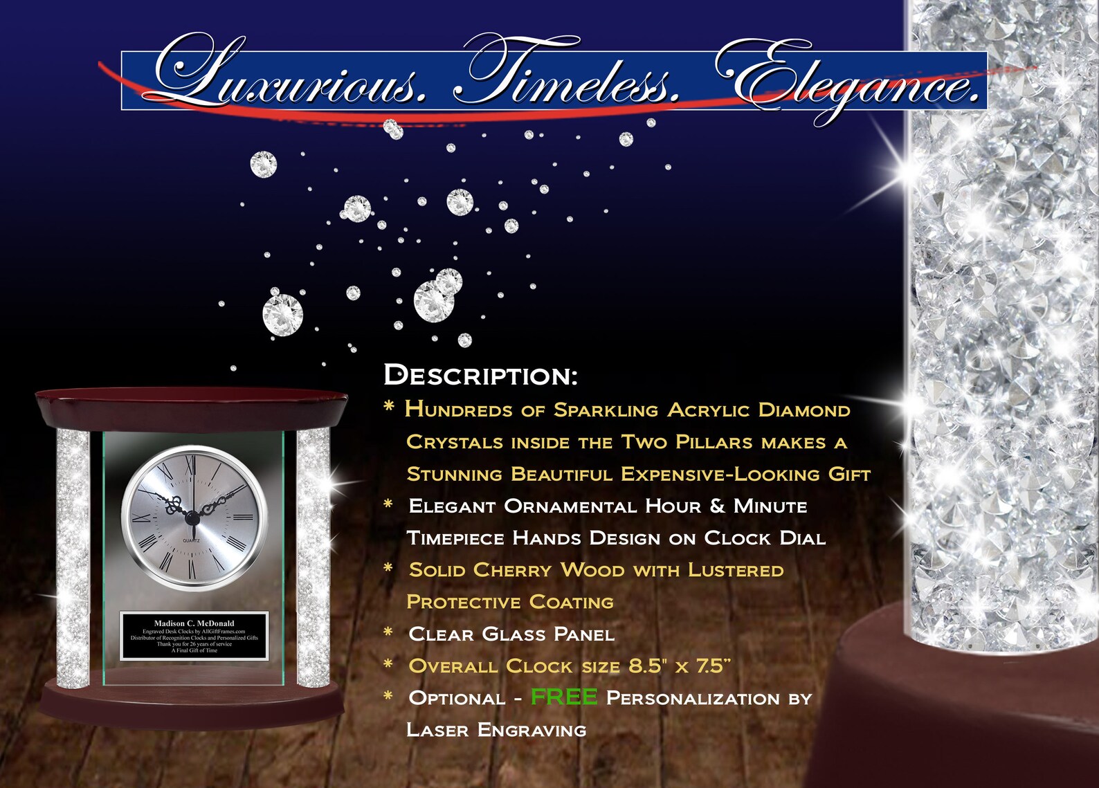 Personalized Clock Diamond Bliss Gift Appreciation Award Corporate ...