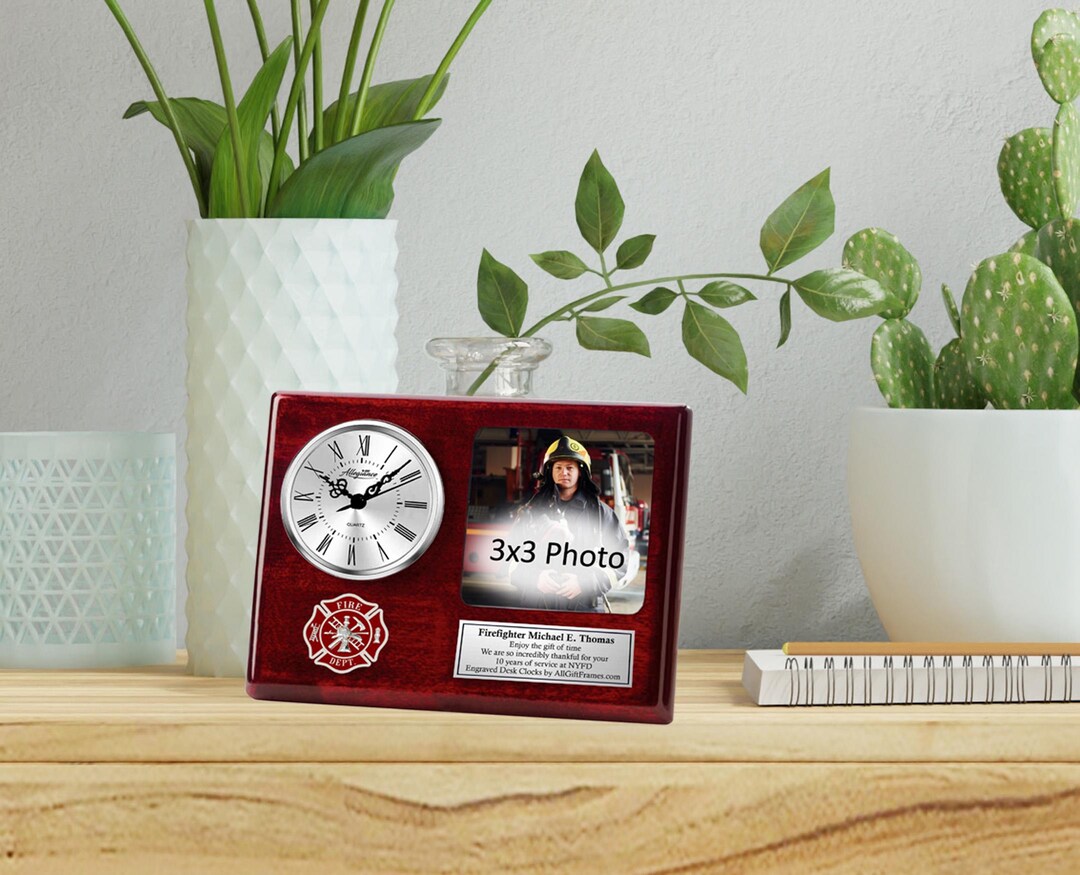 Firefighter Engrave Desk Picture Frame Silver Clock Fire Academy ...
