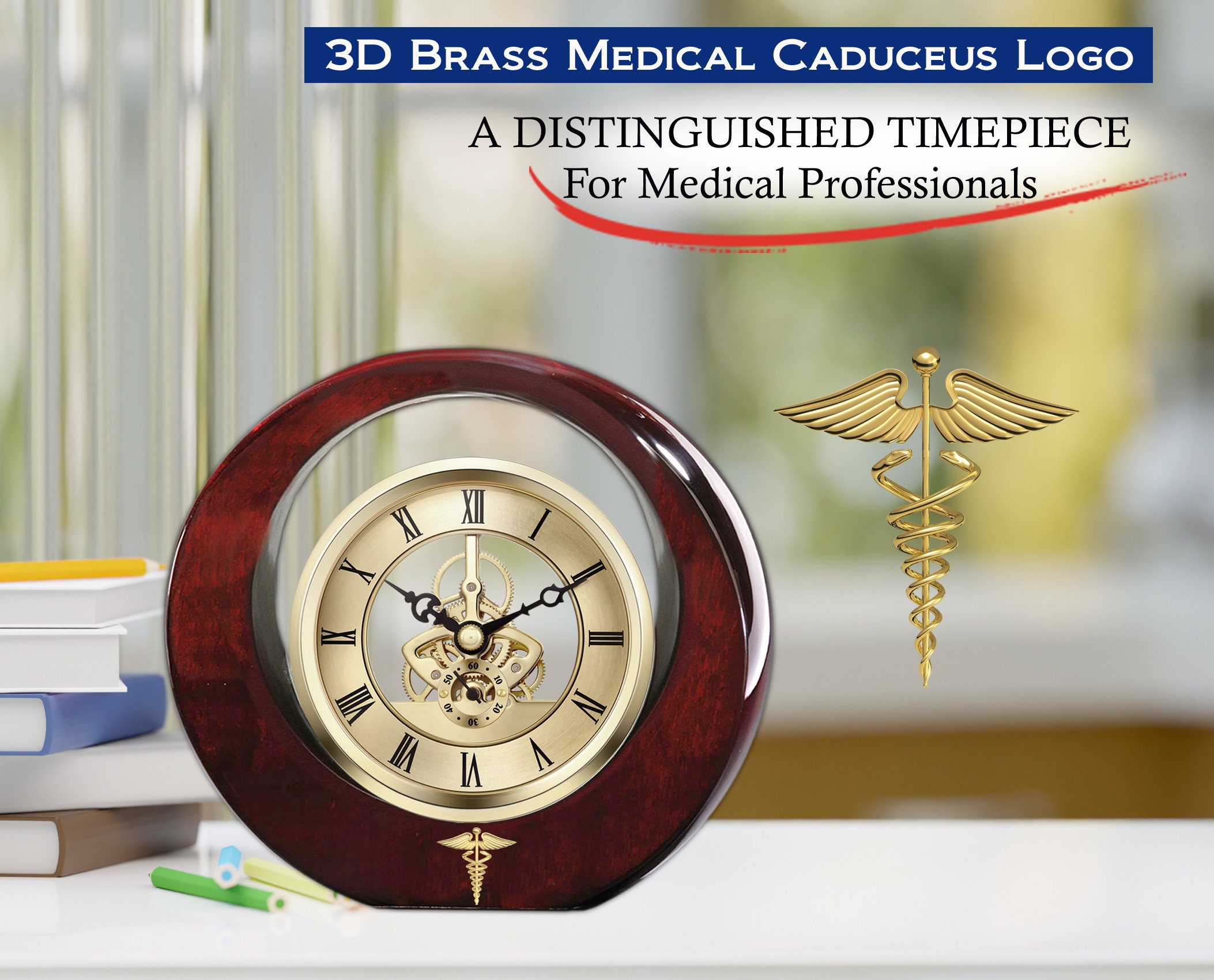 Medical School Student Graduation Caduceus Logo Round Wood Moon Clock ...