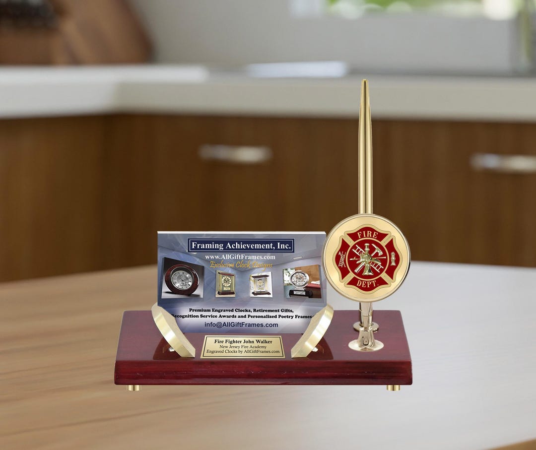 Engrave Desk Nameplate Pen Firefighter Congratulation Fireman Logo ...