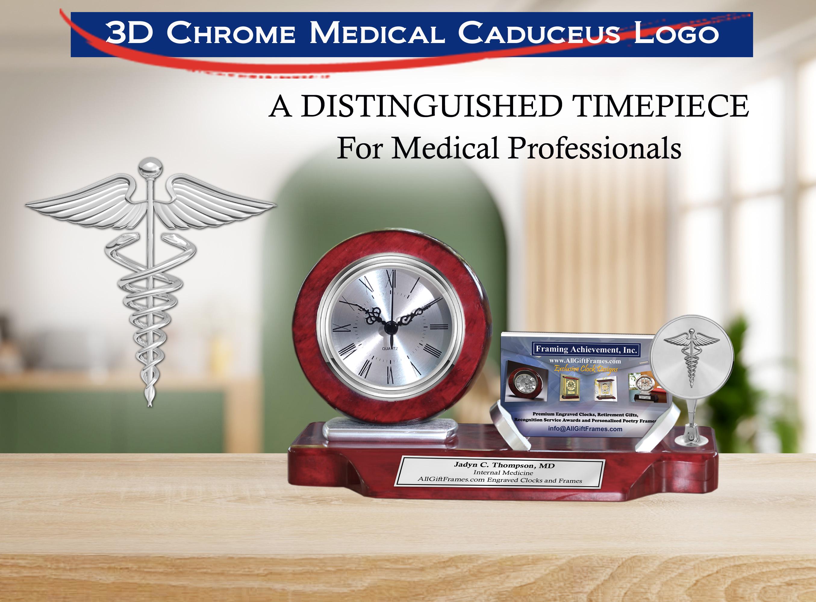 Engrave Medical Caduceus Gift Desk Clock Business Card Holder Medical ...
