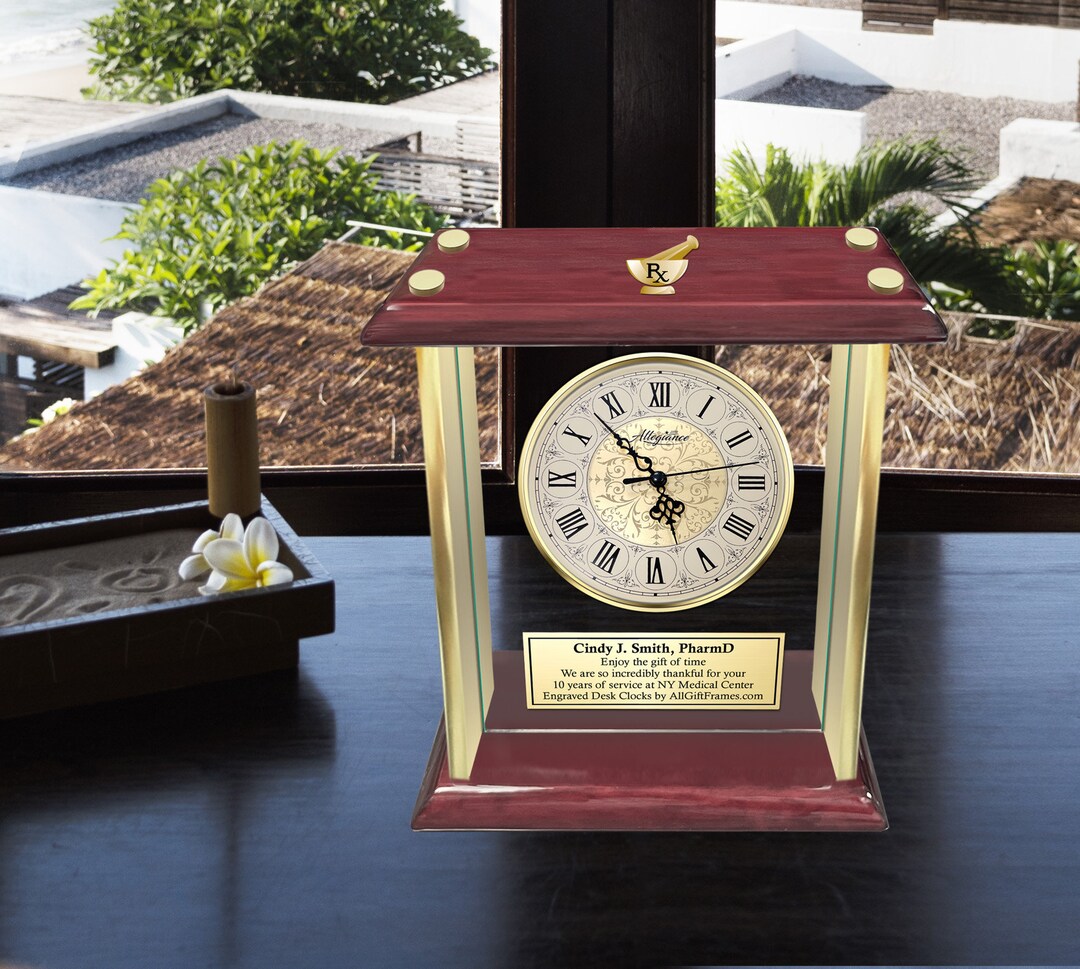 Rx Pharmacist Gift Idea Brass Gold Engraved Desk Clock Office Home ...