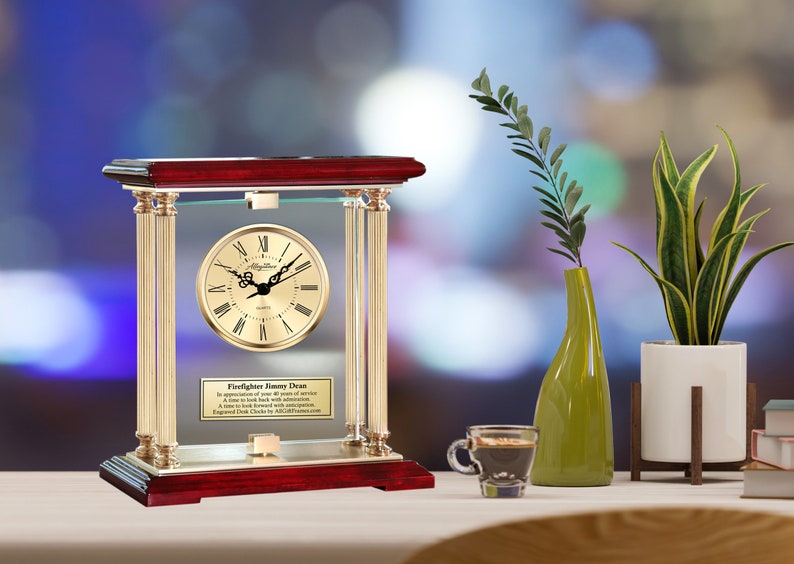 Personalized Executive Gift Desk Clock Engrave Rotating Gold Mantel ...