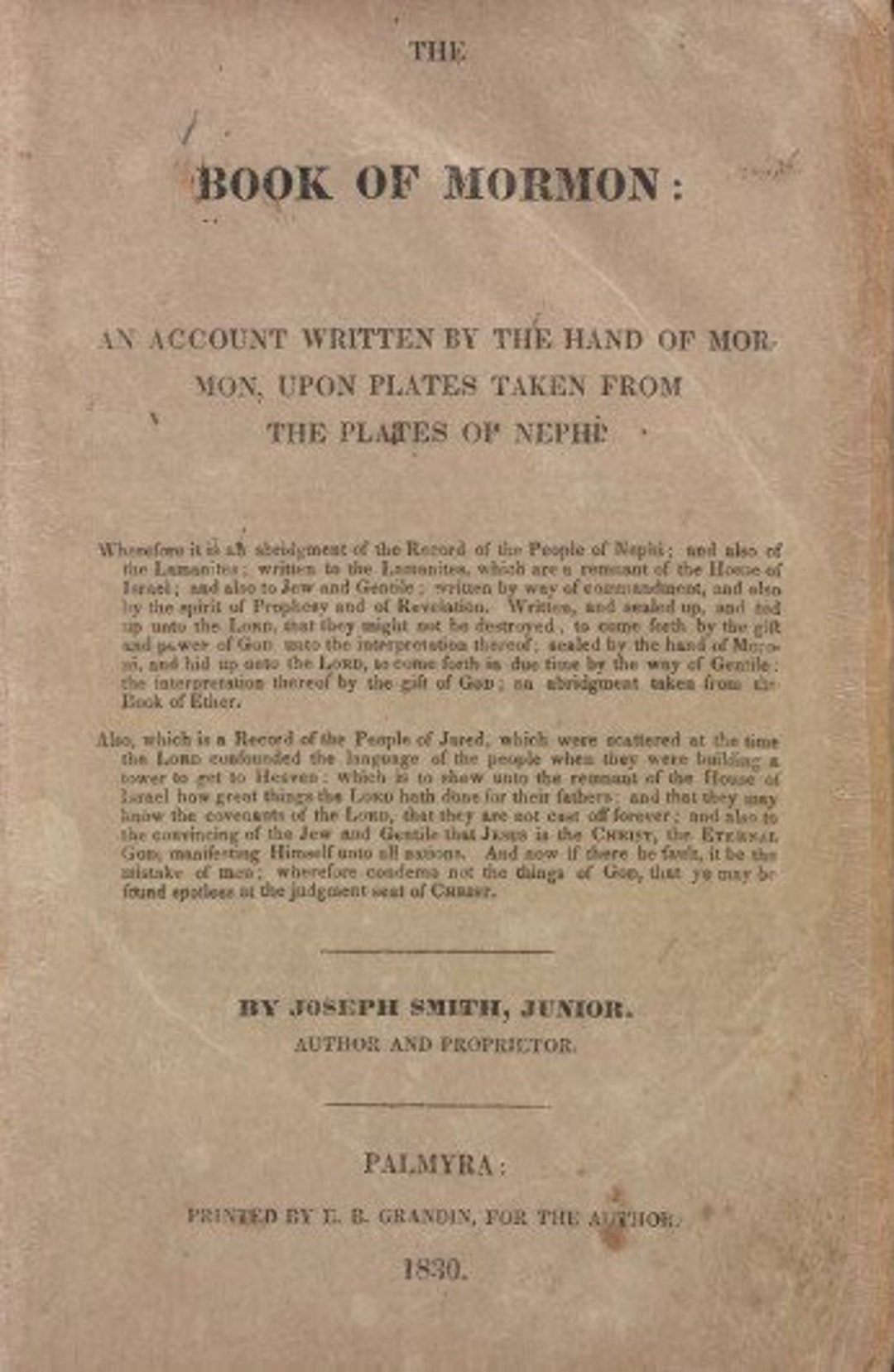 1830 Book of Mormon 1st Edition Complete PDF Text in 4 Parts Church of ...