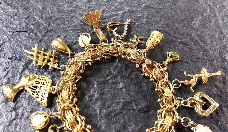 Vintage Gold Charm Bracelet, Woven Gold Bracelet, Exquisite Vintage ...