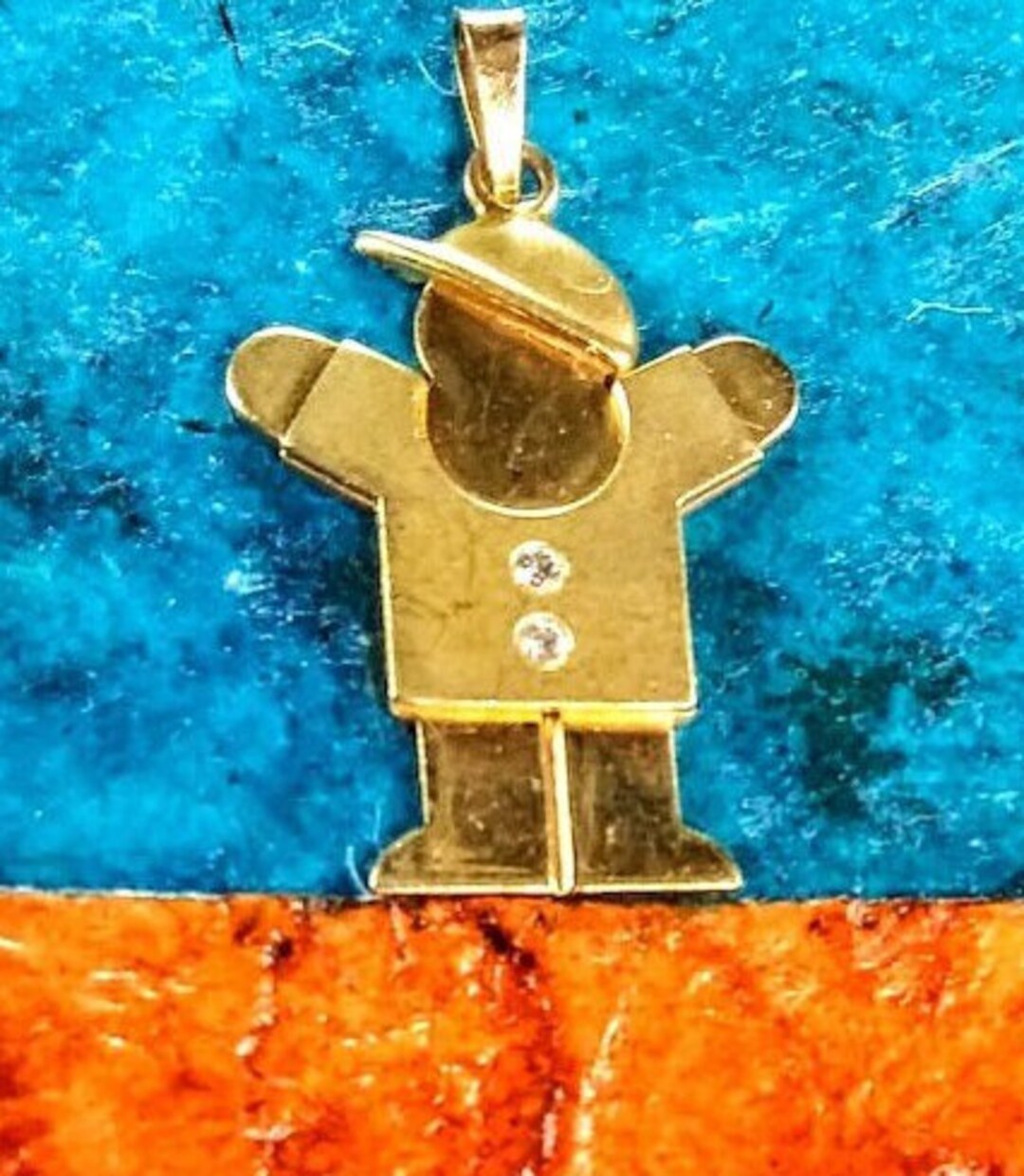 14k Gold Boy Charm, Vintage Charm, Diamond Buttons and Baseball Cap ...