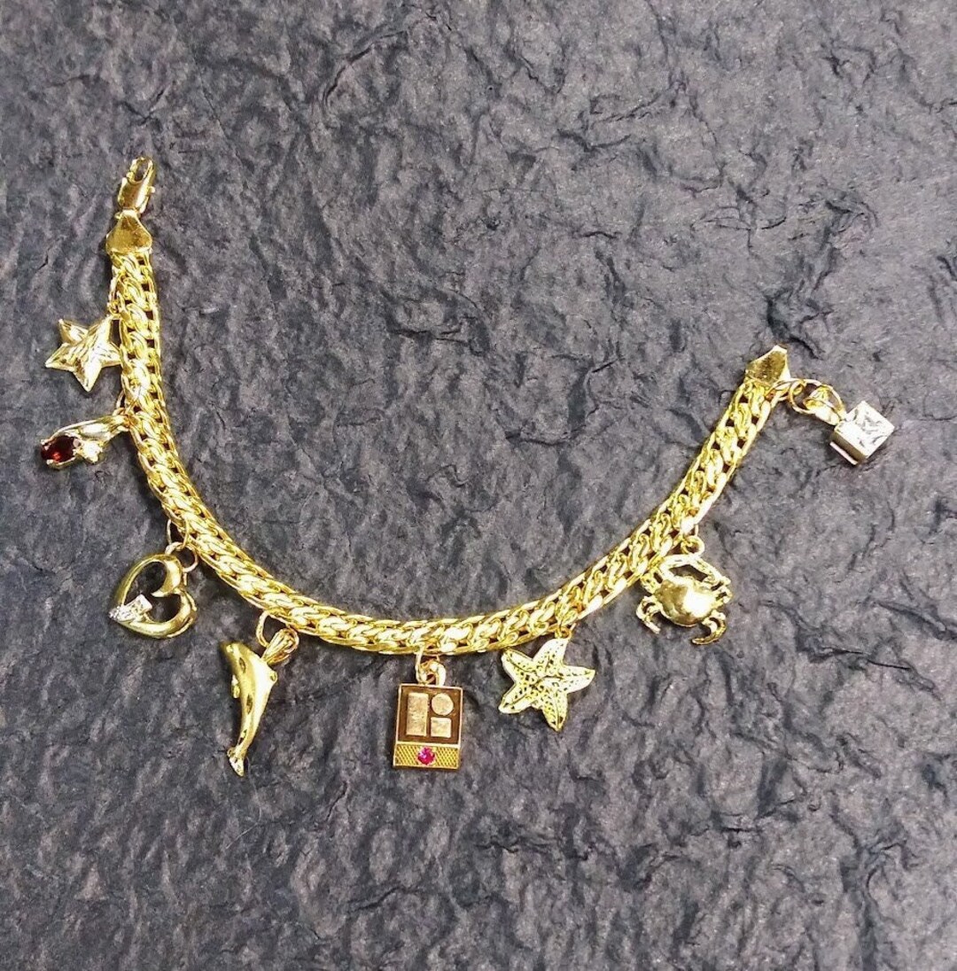 Solid Gold, Vintage Charm Bracelet, Classic 14k Gold Charm Bracelet, 13 ...