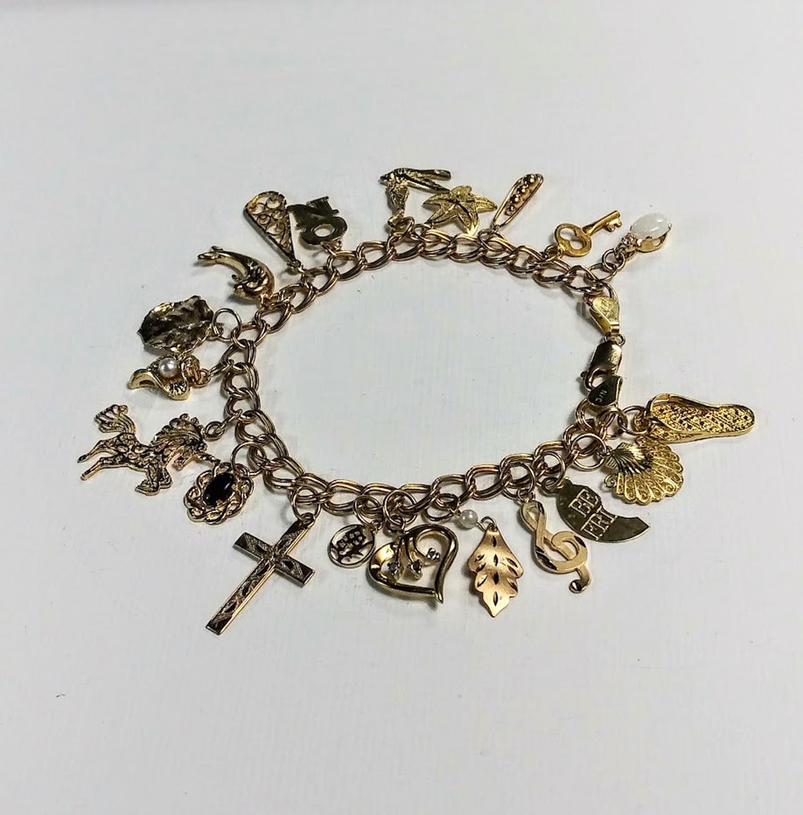 Solid Gold Charm Bracelet, Vintage Charm Bracelet, 20 Unique 14k and ...