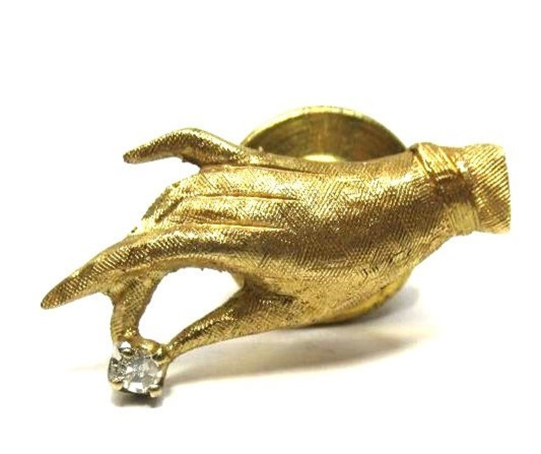 Hand Shape Brooch Pin, 14k Gold Vintage Brooch With Diamond, Gold and ...