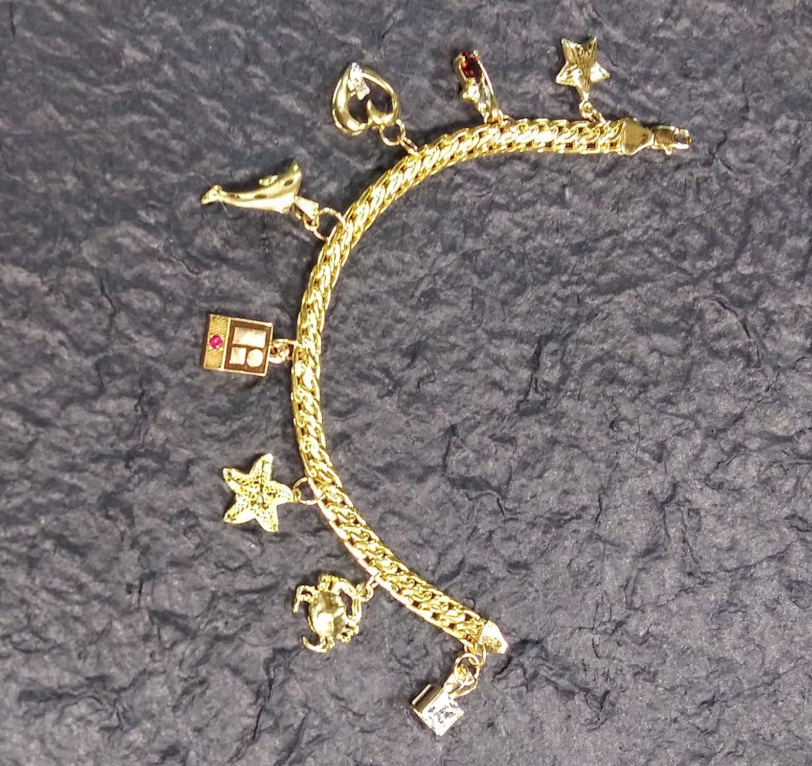 Solid Gold, Vintage Charm Bracelet, Classic 14k Gold Charm Bracelet, 13 ...