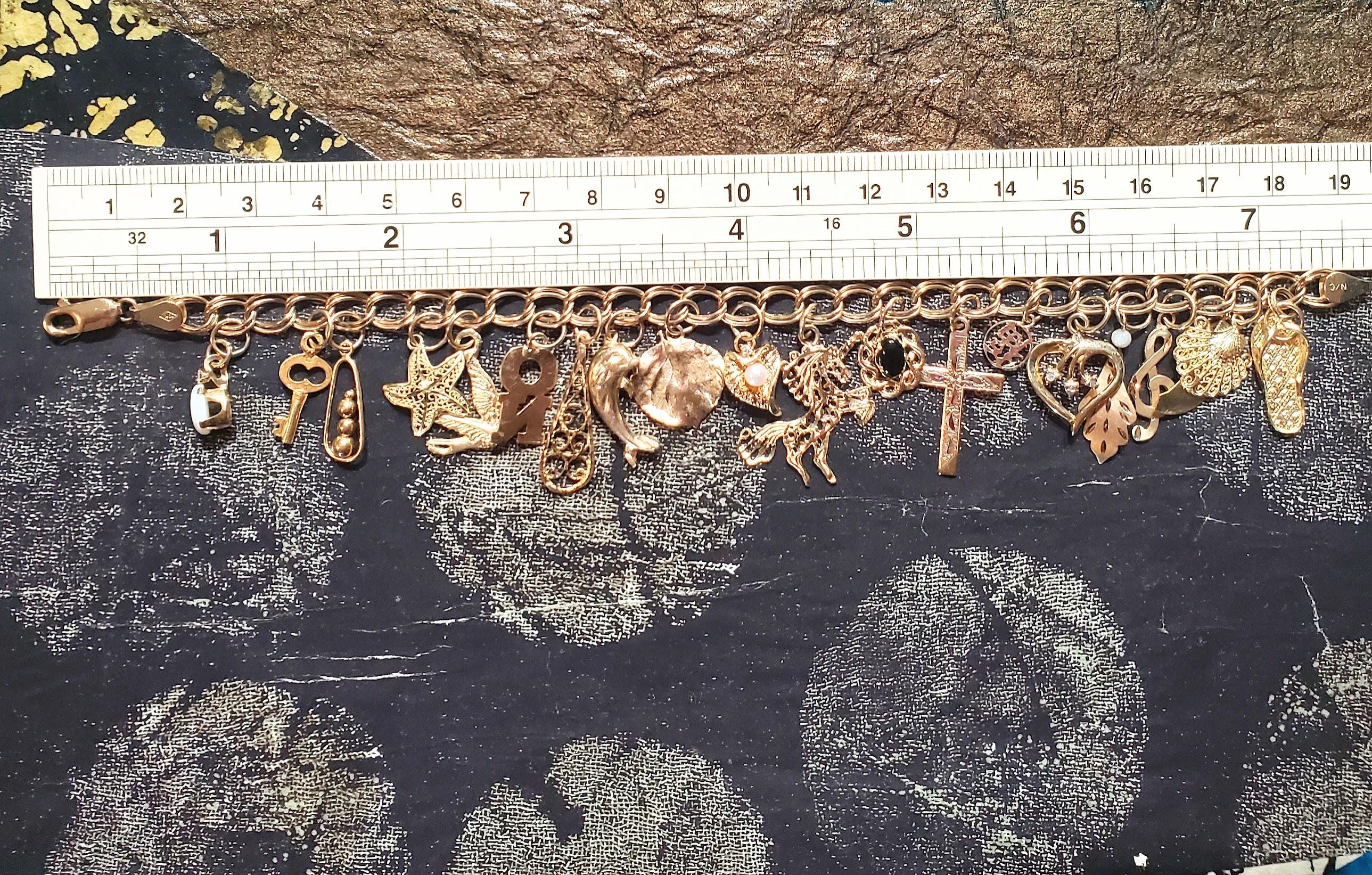 Solid Gold Charm Bracelet, Vintage Charm Bracelet, 20 Unique 14k and ...