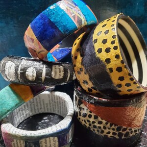 Paper Collage Bangle Bracelet, Gallery Art Jewelry, Mother's Day Gift ...