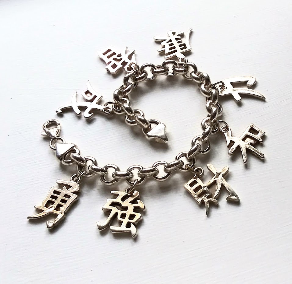 Sterling Silver Asian Bracelet, Asian Charm Bracelet, Unisex Bracelet ...