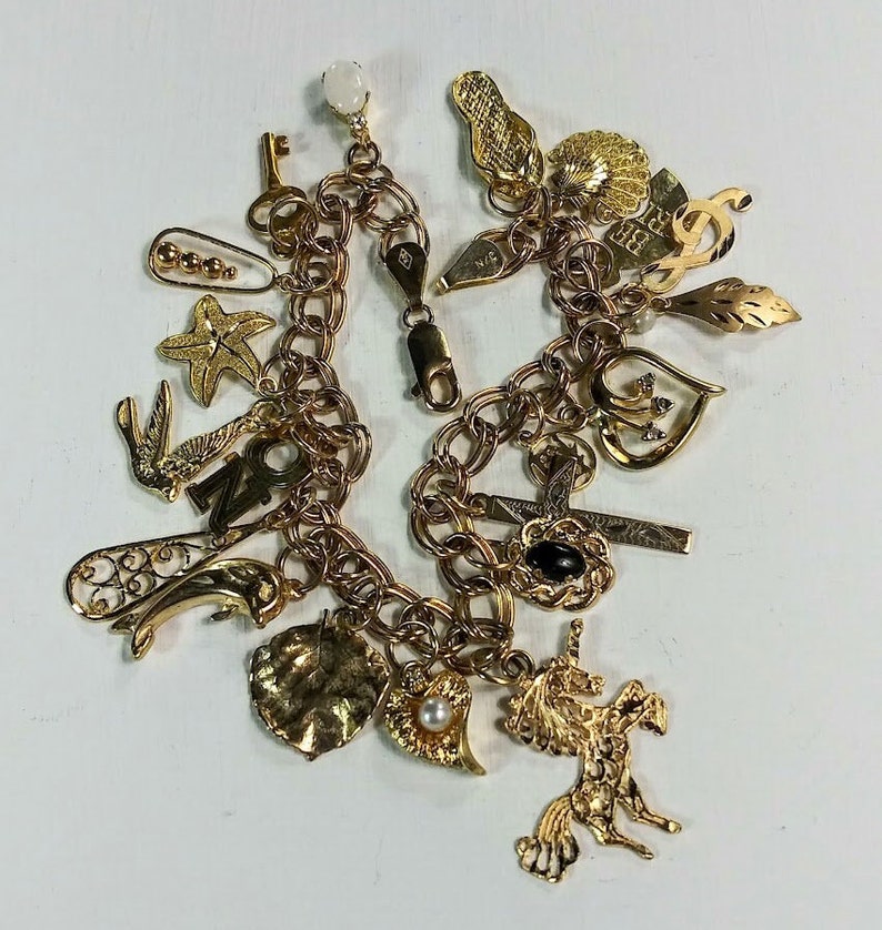 Solid Gold Charm Bracelet, Vintage Charm Bracelet, 20 Unique 14k and ...