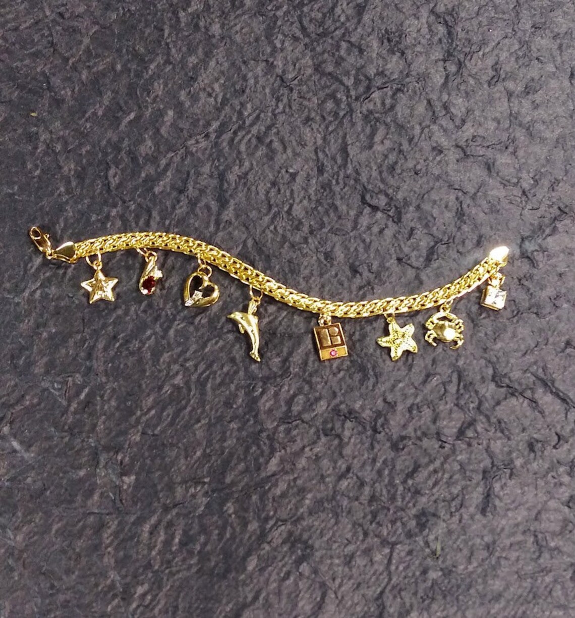 Solid Gold, Vintage Charm Bracelet, Classic 14k Gold Charm Bracelet, 13 ...