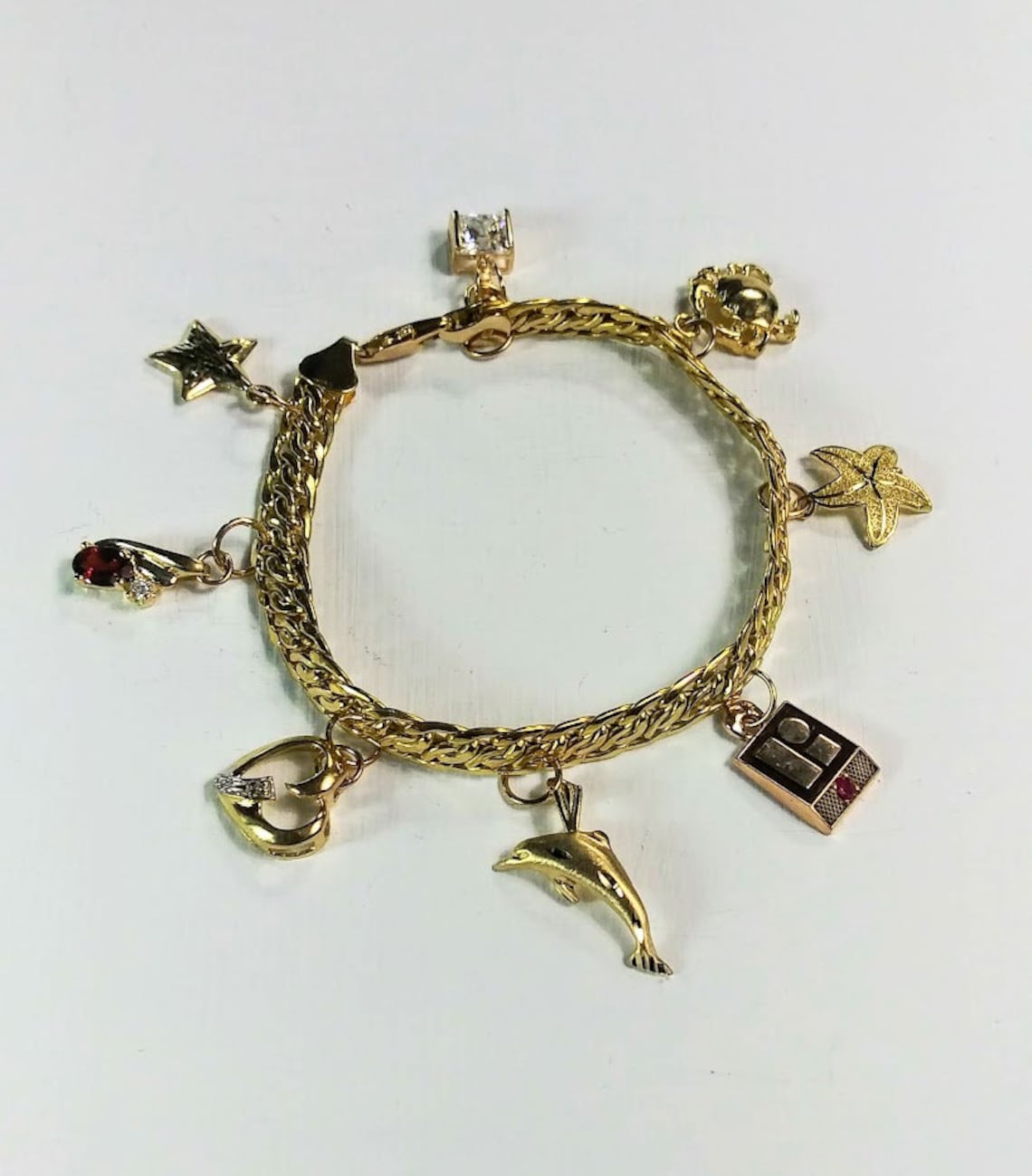 Solid Gold, Vintage Charm Bracelet, Classic 14k Gold Charm Bracelet, 13 ...