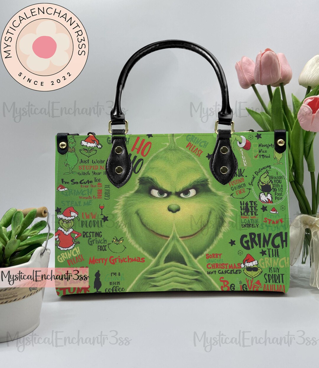 The Grinch Leather Handbag, the Grinch Halloween Leather Bag, Shoulder ...