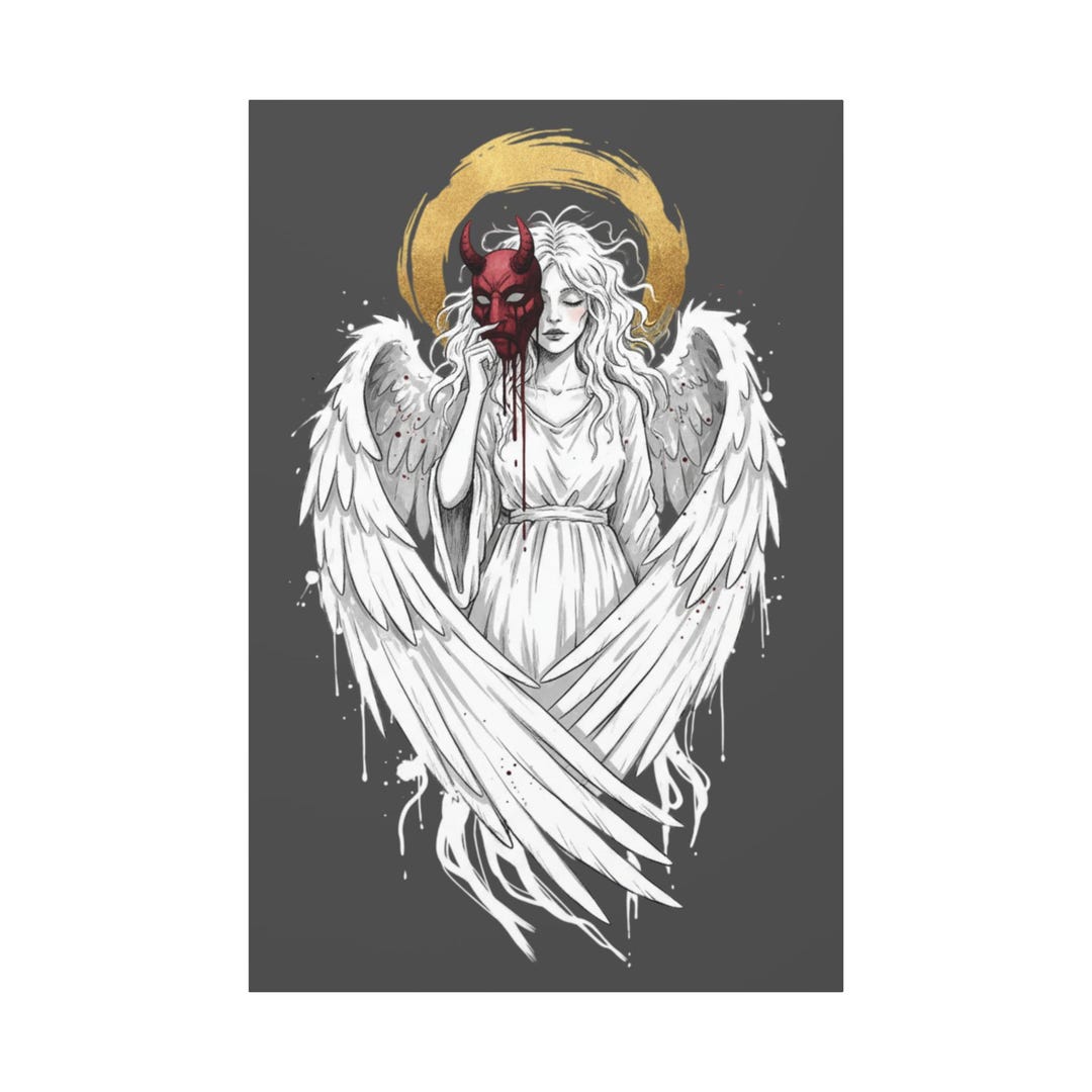 Angel Removing Demon Mask | Golden Halo Illustration Canvas Print - Etsy
