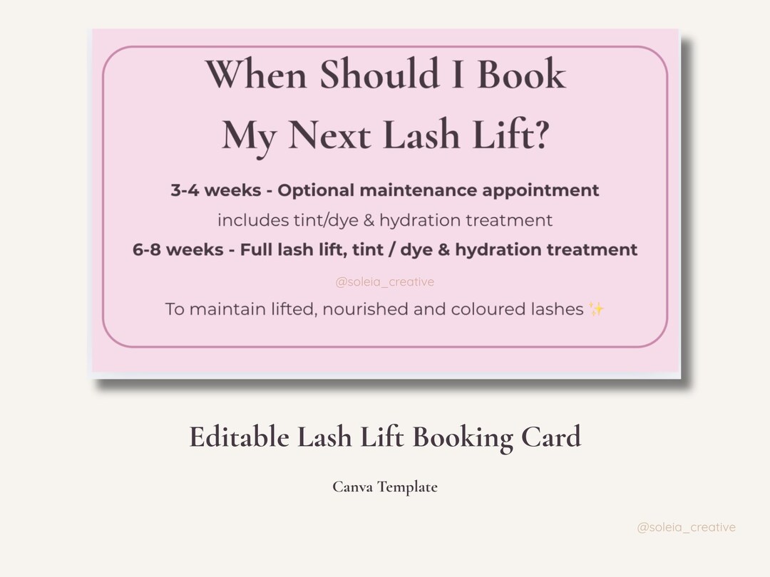 Editable Lash Lift Booking Reminder Card | Printable Lash Lift Refill ...