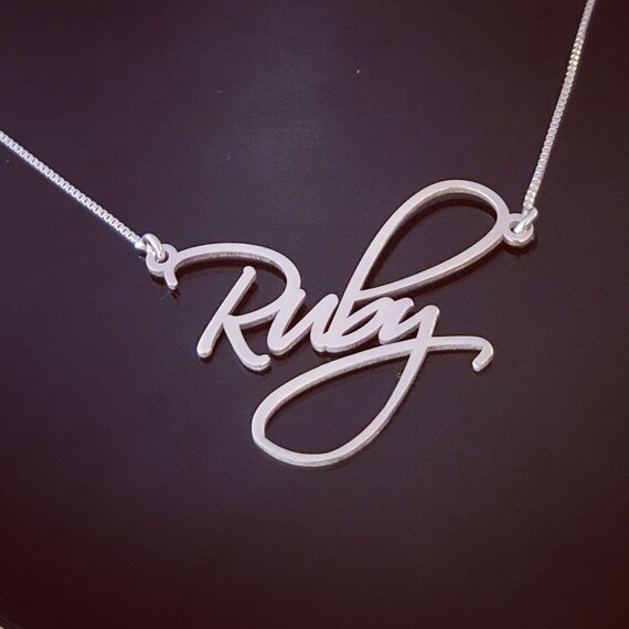 Cursive Script Name Necklace Running Hand Name Necklace Longhand Name in Sterling Silver Handwriting Name Pendant Cursive Writing Etsy