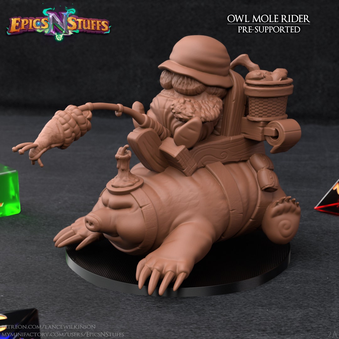 Owlkin Mole Rider, 3D Printed, Dungeons and Dragons Miniature, Statue ...