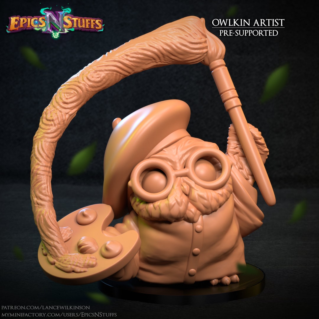 Owlkin Artist, 3D Printed, Dungeons and Dragons Miniature, Statue ...