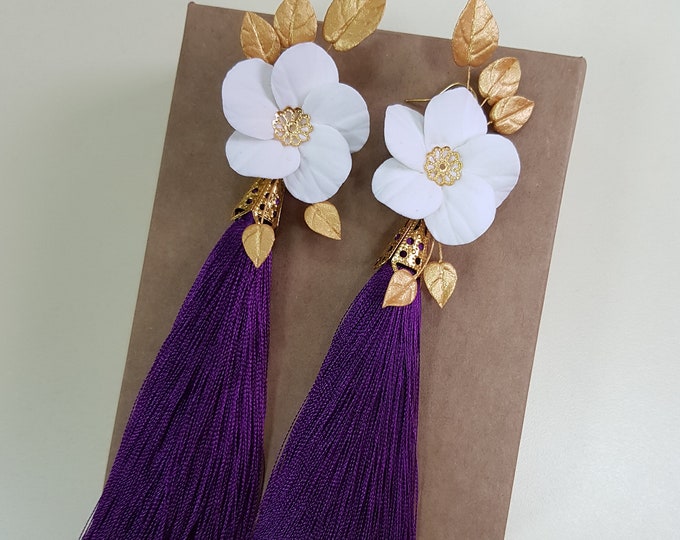 Silk Violet Long Earrings, Long Tassel Earrings, Purple Silk Earrings ...