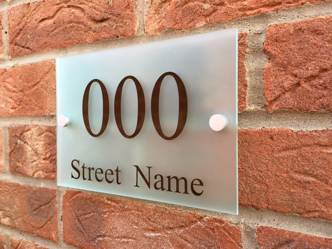 Modern House Sign Plaque Door Number Street Frosted Glass Acrylic 200 ...