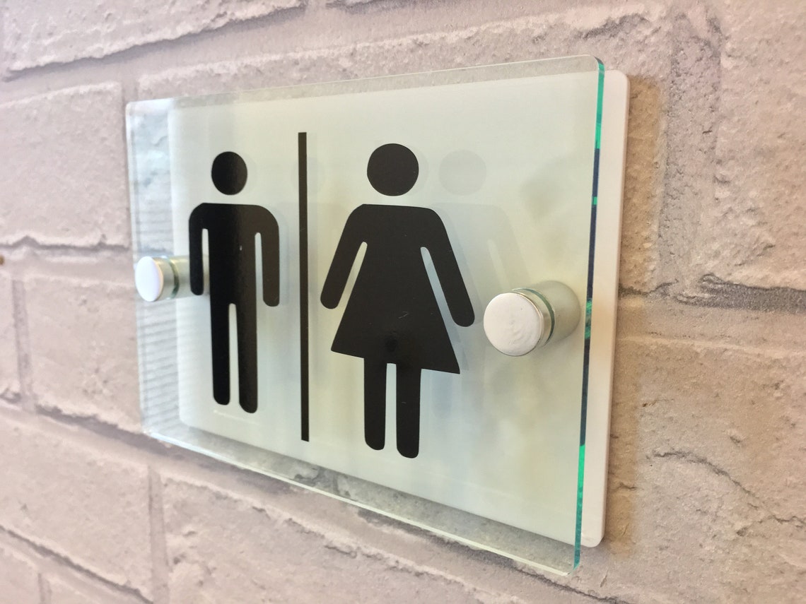 Modern Glass Look White Toilet Sign Plaque - Etsy UK