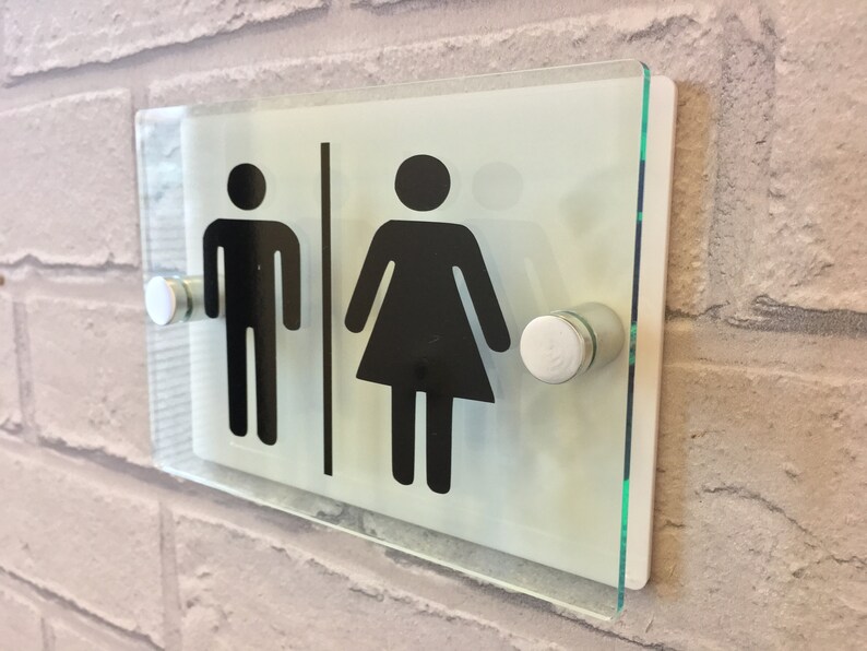 Modern Glass Look White Toilet Sign Plaque - Etsy UK
